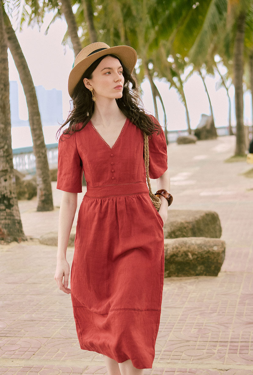 Petite Studio's Meryl Linen Dress in Red - Petite Clothing for Women