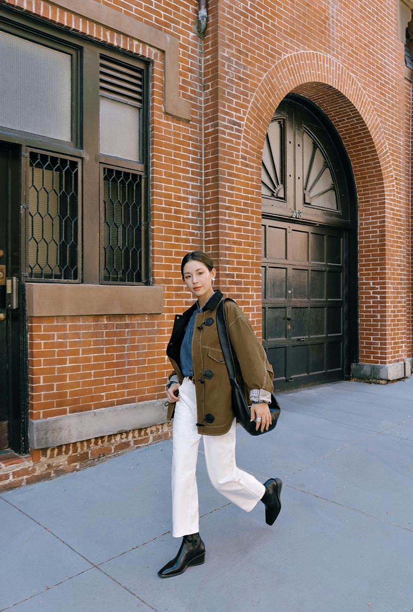 Petite Studio's Bryce Cotton Barn Jacket in Olive Brown - Petite ...
