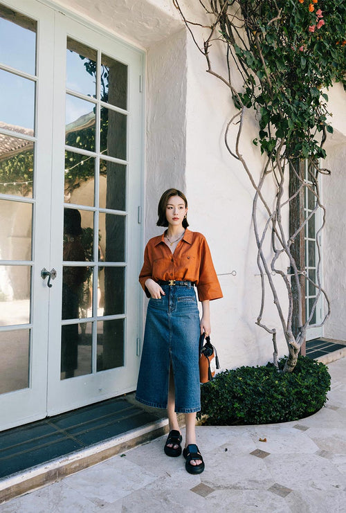 Petite Studio's Antoine Blouse in Ginger - Petite Clothing for Women