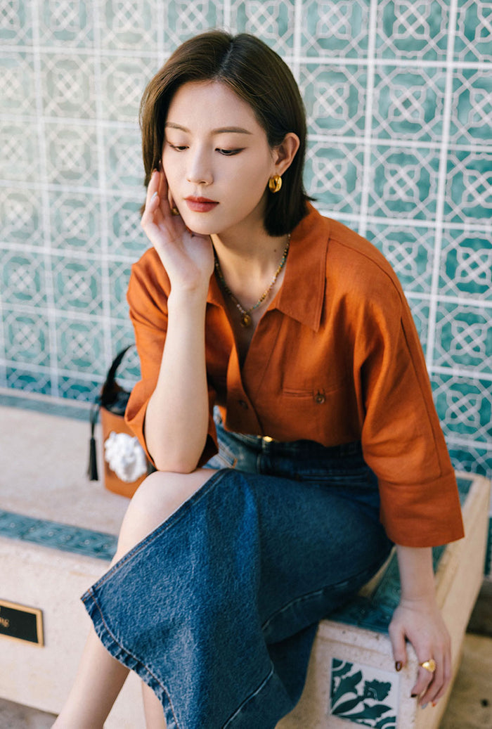 Petite Studio's Antoine Blouse in Ginger - Petite Clothing for Women