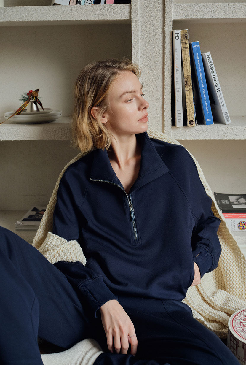 Petite Studio's Cassie Cotton Sweat Pullover in Navy - Petite Clothing ...