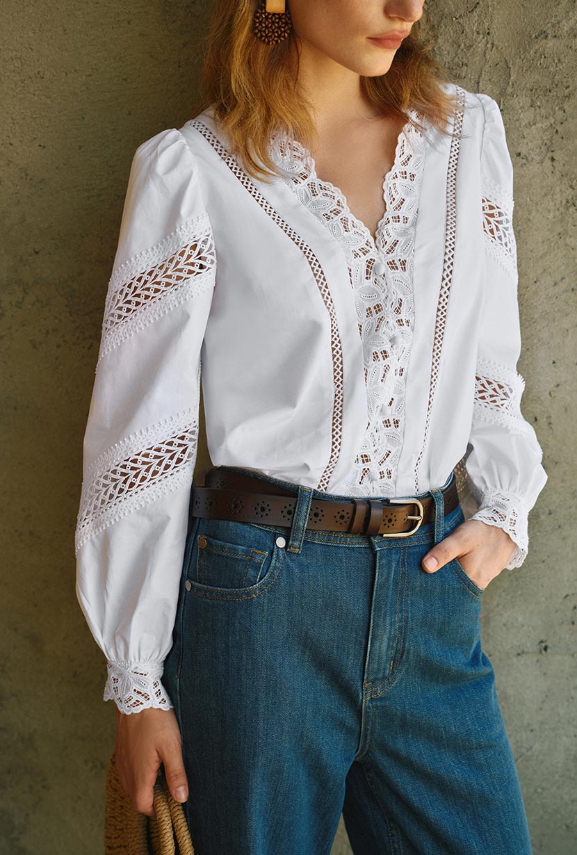 Petite Studio's Drew Cotton Blouse in Ivory - Petite Clothing for Women