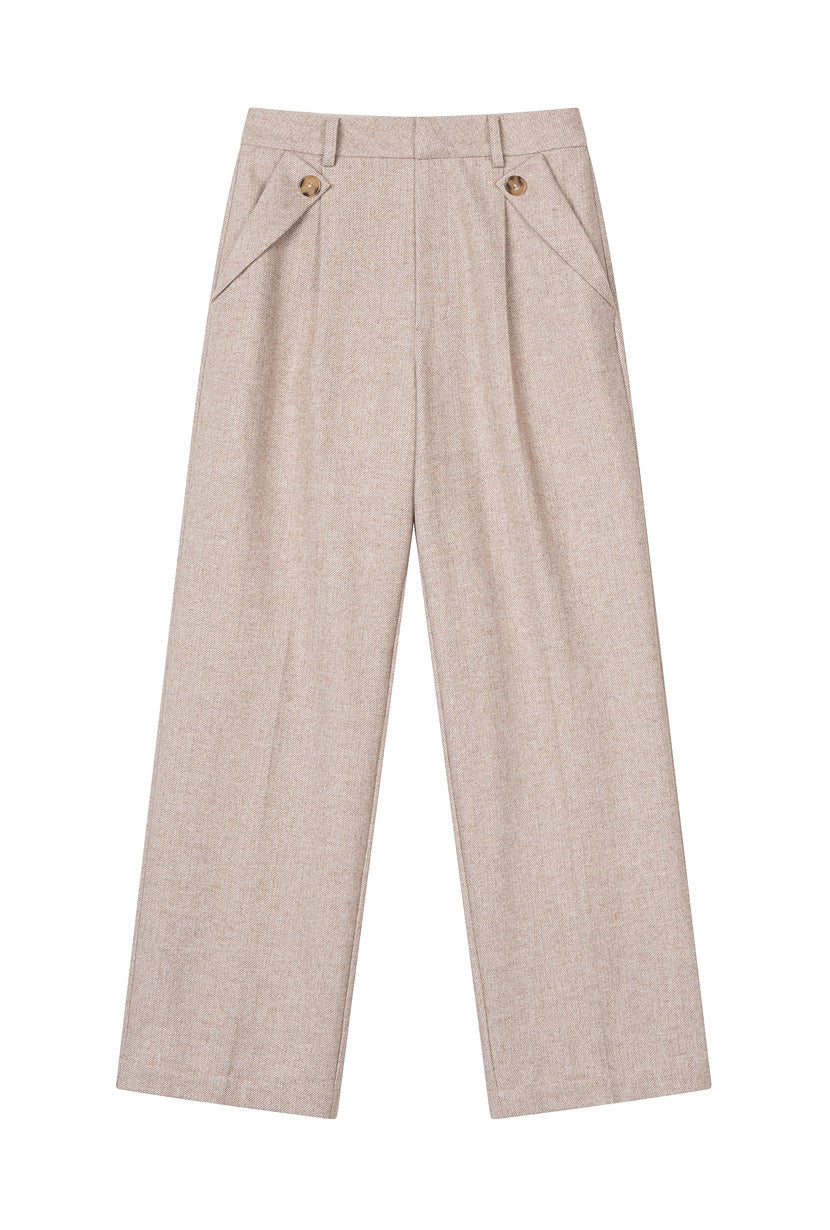 Petite Studio's Reign Wool Pants in Oatmeal - Petite Clothing for Women