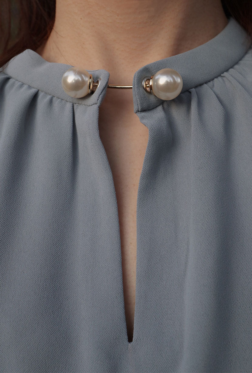 Petite Studio's Buvette Pearl Blouse in Dusty Blue - Petite Clothing ...